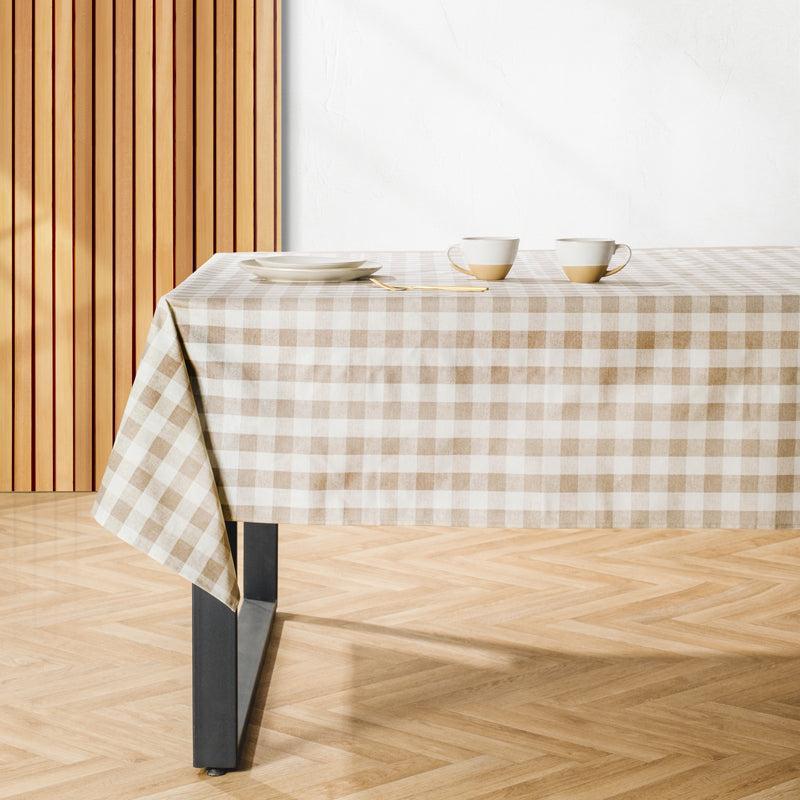 Carmel Designs Contemporary Check Tablecloth Neutral Ivory