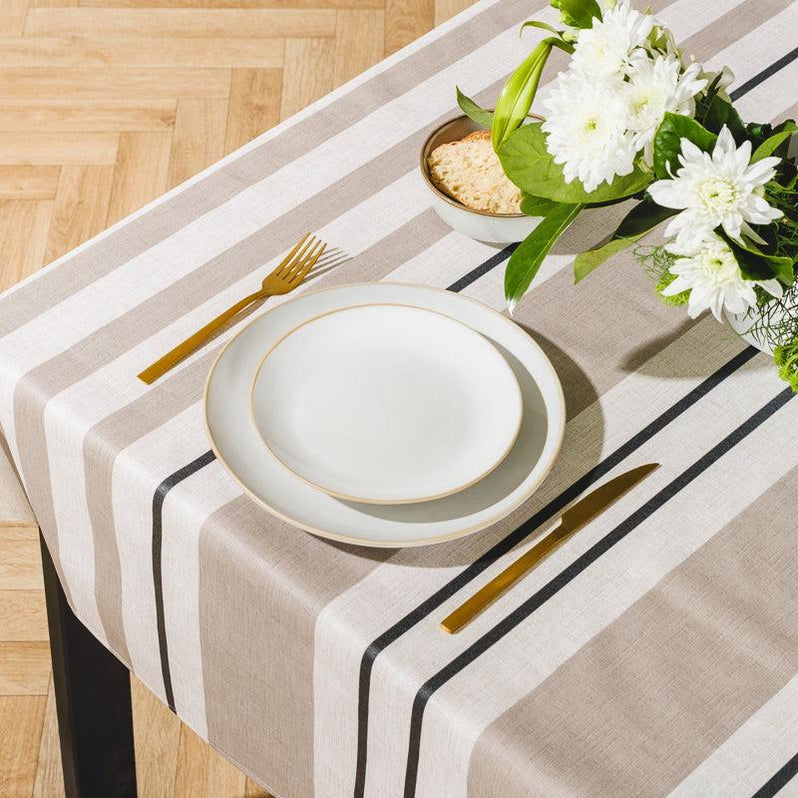 Carmel Designs Contemporary Stripe Tablecloth Neutral