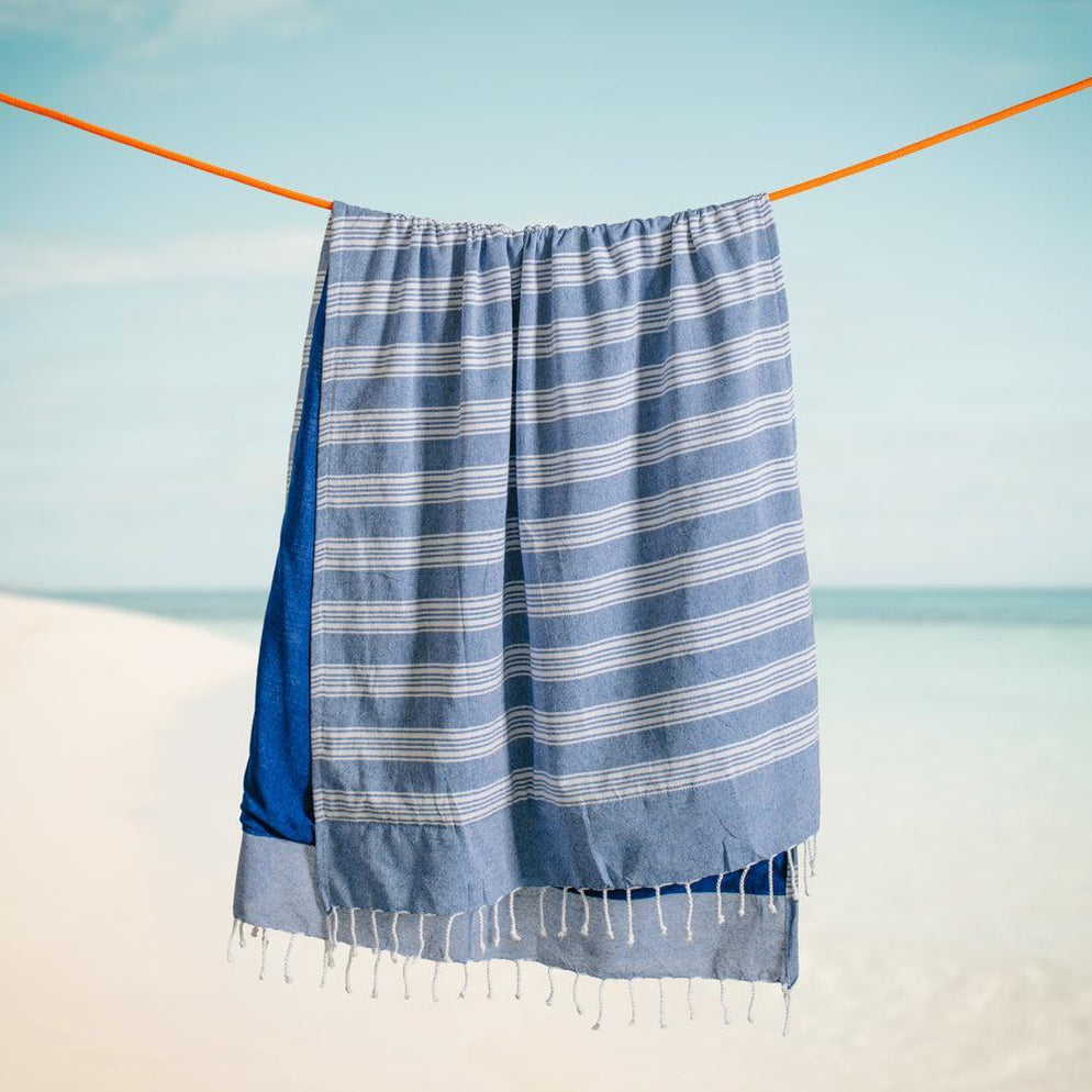 Cotton Bay Stripe Backed Fouta Indigo Blue