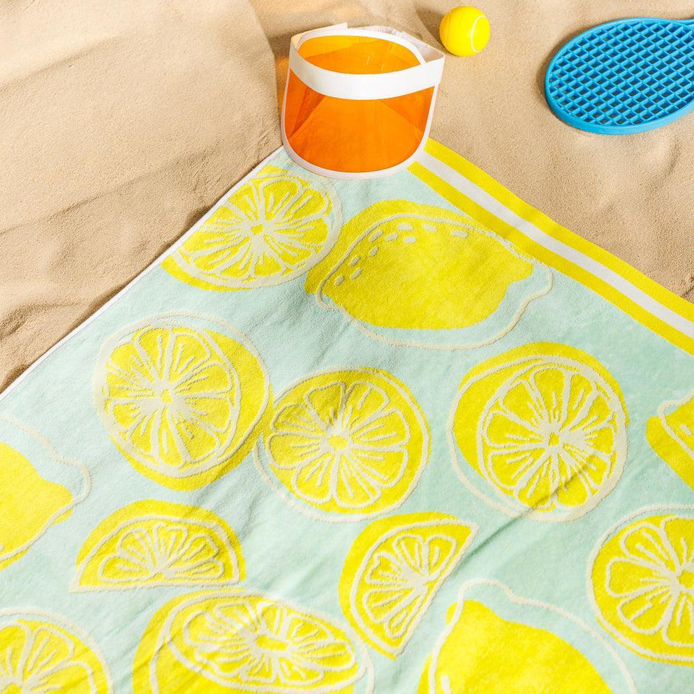 Cotton Collection Lemon Splash Velour Beach Towel