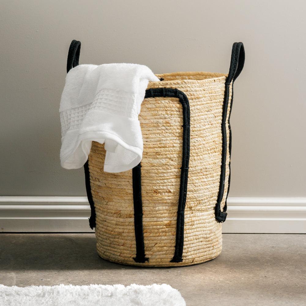 Home.Life Natural Corn Rope Handle Basket Black
