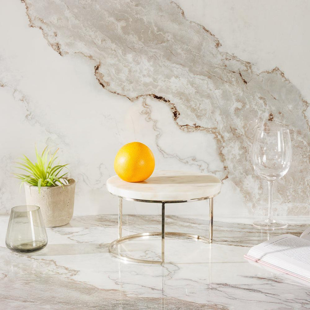 Home.Life Round Marble and Metal Buffet Stand