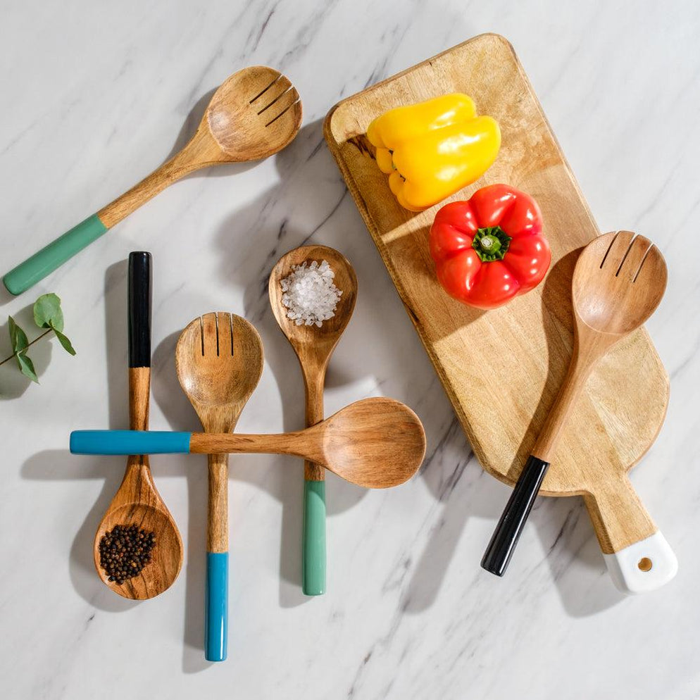 HOME.LIFE Wooden Serving Spoon Set of 2 - Enamel Aqua