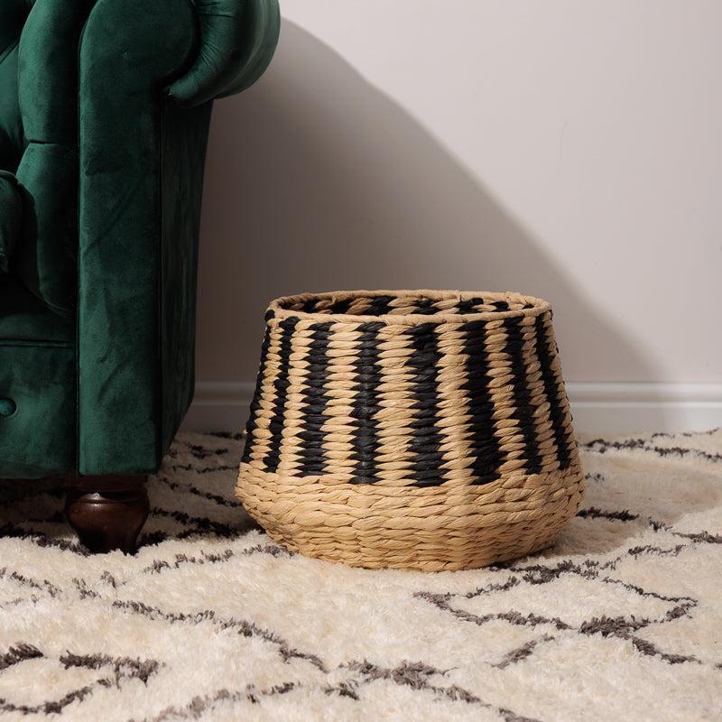 Woven Paper Stripe Basket | Black | Basket